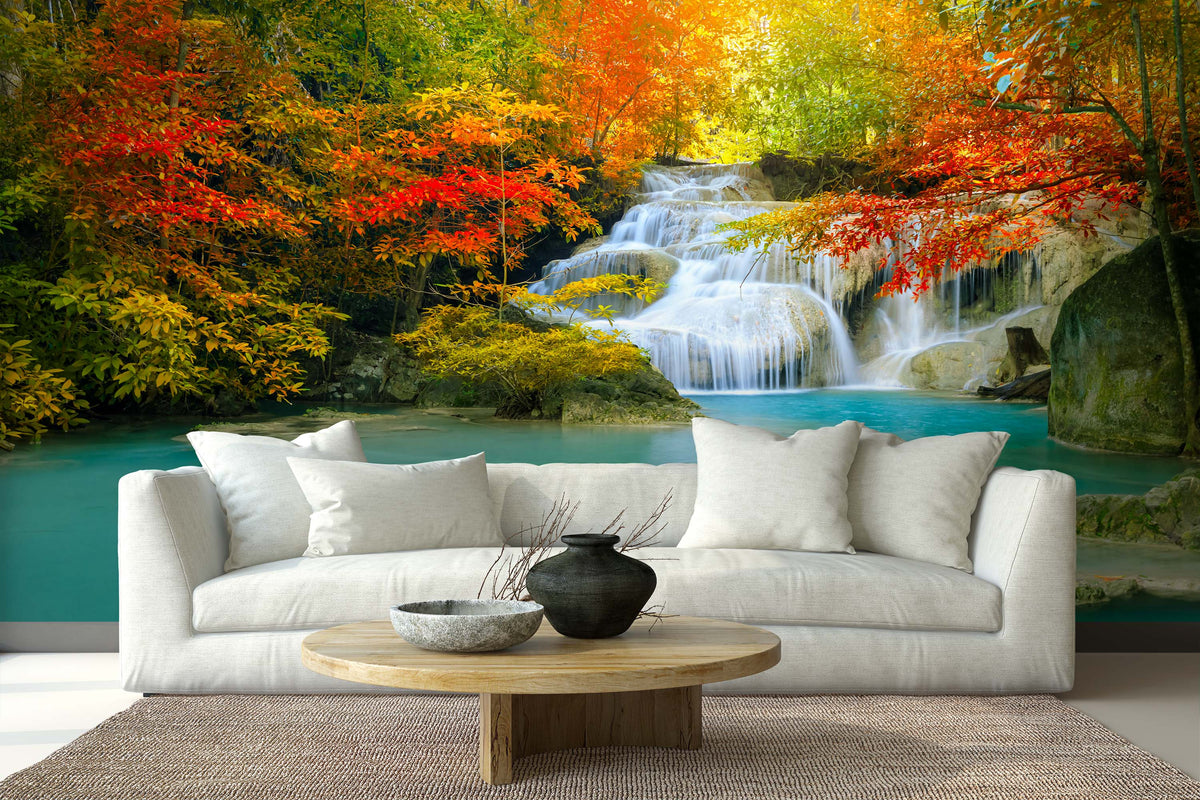 Colourful Forest Waterfall Wall Mural – Decor Empire