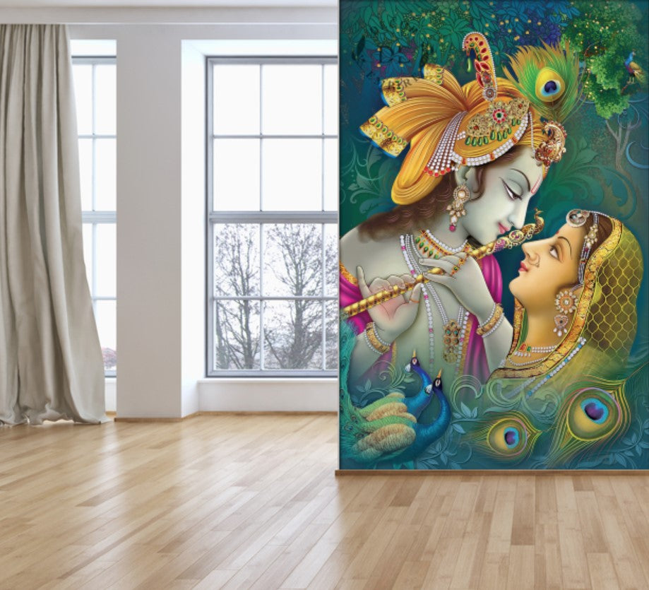 Radha Krishna Colourful Wallpaper Mural – Decor Empire
