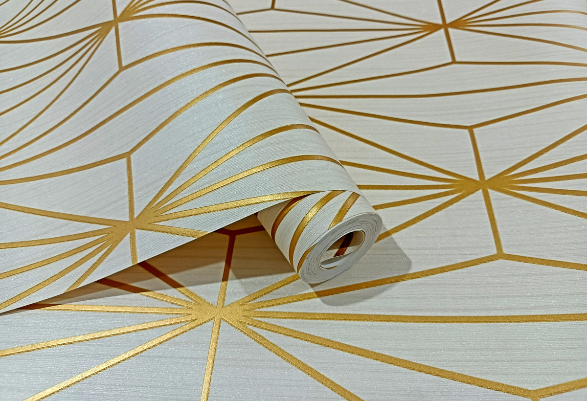 Premium Quality Metallic Gold Geometry Wallpaper – Decor Empire